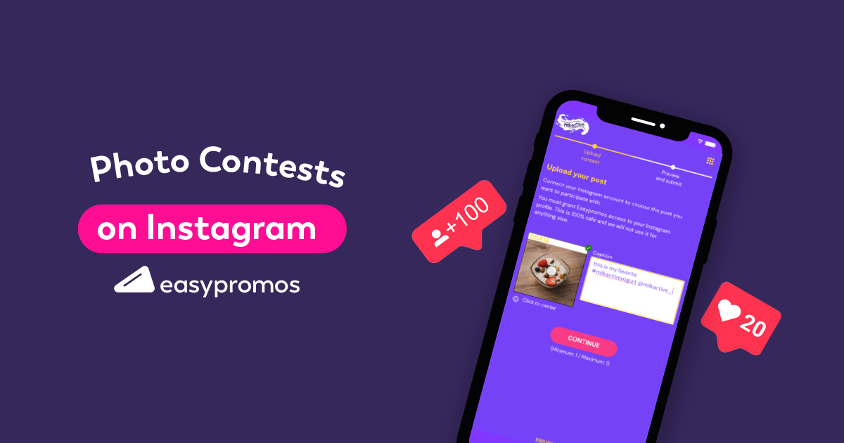 Examples of photo contest with forms on Instagram